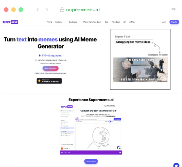 Generate Memes:AI MEME梗图生成器(supermeme.ai) - AI工具